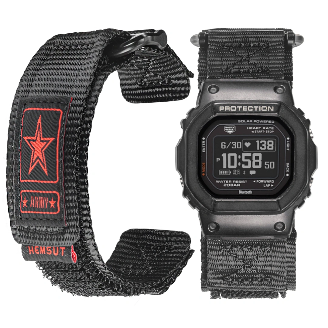 Army Star Rugged Nylon Watch Bands For Casio G-Shock | Black Red